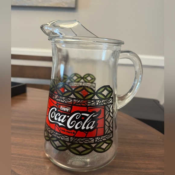 Coca Cola | Dining | Large Vintage Glass Cocacola Stained Glass Pitcher ...